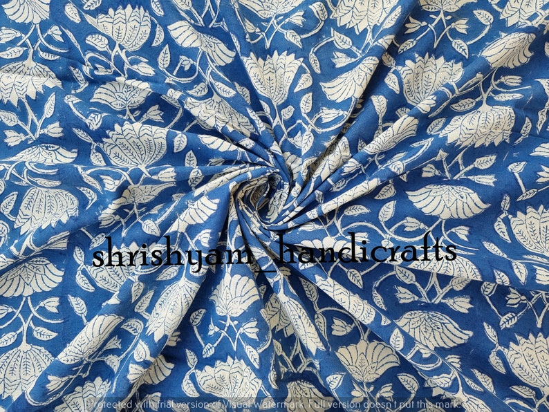 Indian Blue Colour Beautiful Hand Block Printed Floral Fabric | Etsy