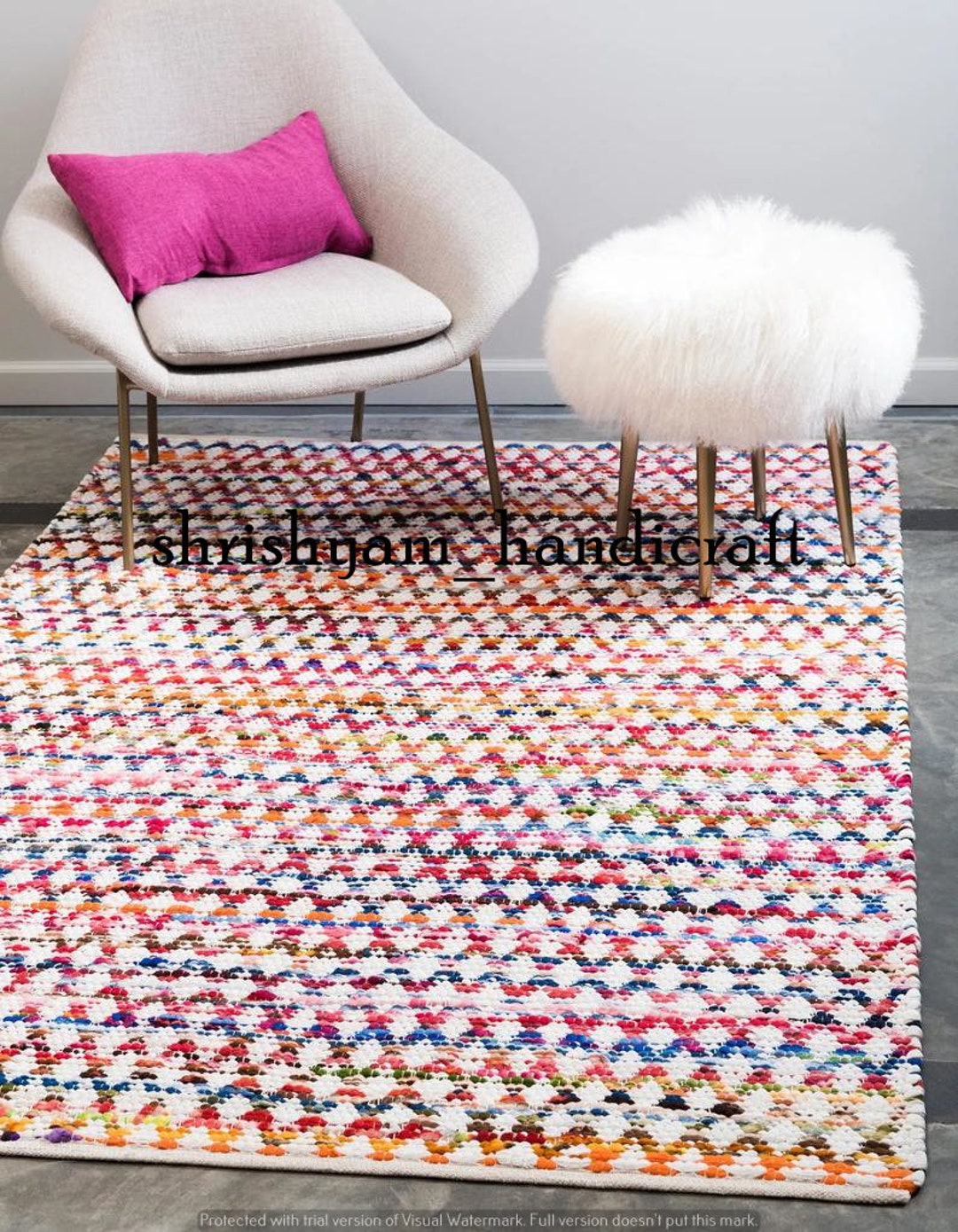 Hand Braided Bohemian Colorful Cotton Chindi Area Rug Multi Colors Home ...