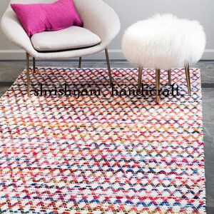 Hand Braided Bohemian Colorful Cotton Chindi Area Rug Multi Colors Home ...
