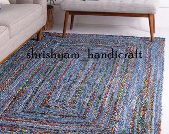 Hand Braided Bohemian Colorful Cotton Chindi Area Rug Home | Etsy