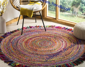 Indian Braided Area Rug Bohemian Rag Rug Jute and Cotton Home - Etsy