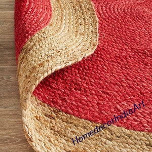 Red & Beige Braided RAG RUG, Braided Carpet Rug, Meditation Mat ...