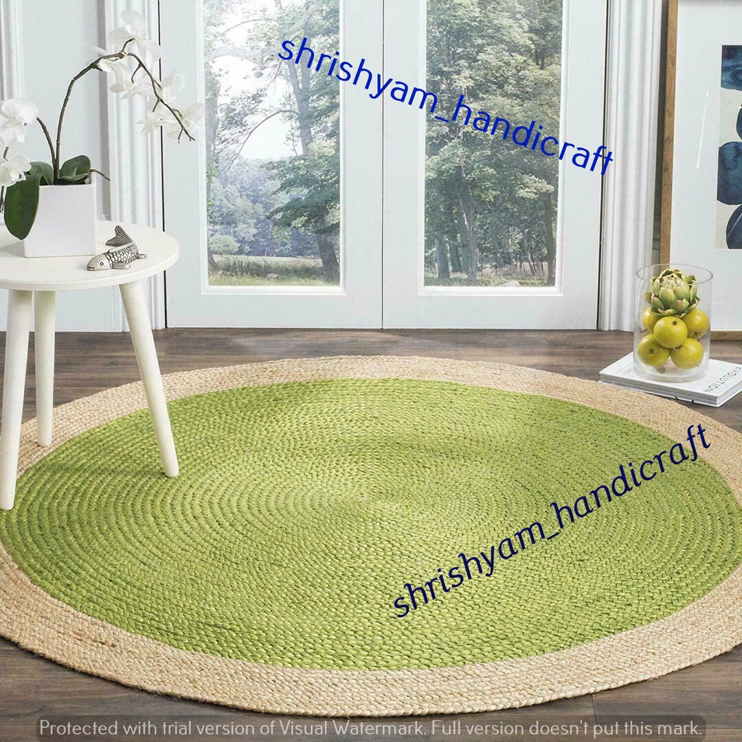 Green and Beige RUG, Braided Round Rug, Meditation Mat, Mandala Rug ...
