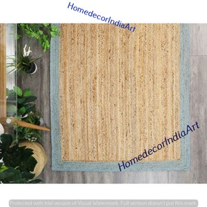 Handmade Multi Color Natural Jute Rectangle Rug Indian Handwoven Ribbed ...