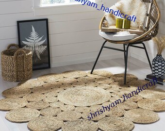 Natural Jute Round Rug Indian Braided Rug Round Floor Rug Handmade Jute ...
