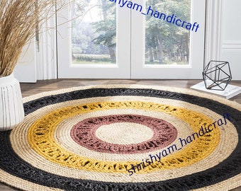 Hand Braided Bohemian Jute Area Rug Round Rag Rug Home Decor | Etsy