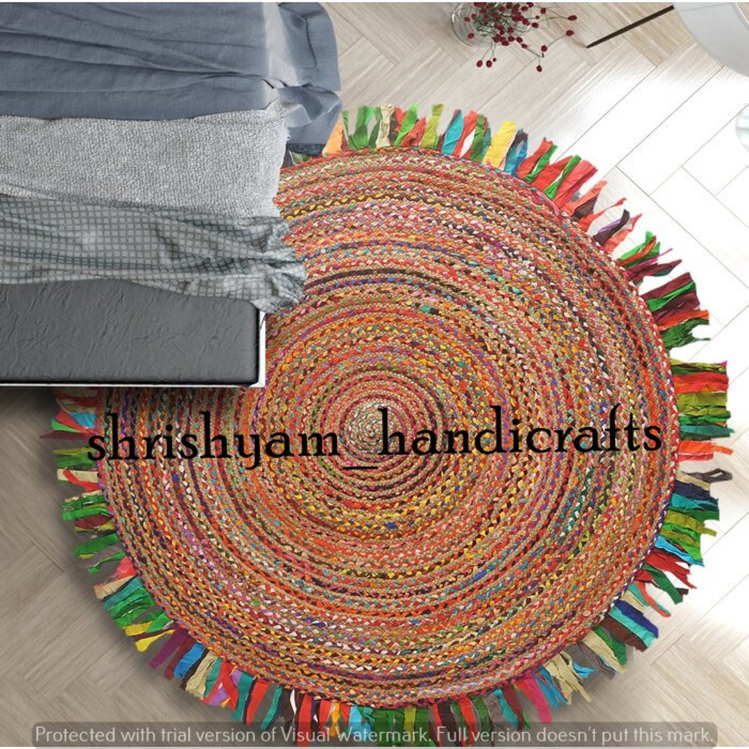 Beautiful Hand Braided Bohemian Colorful Cotton Chindi Area Rug Multi ...