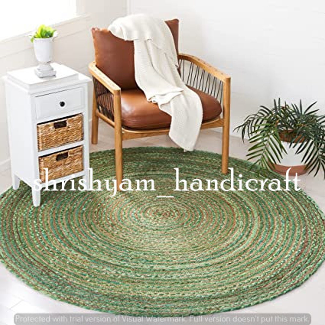 Hand Braided Bohemian Green Cotton Chindi Area Rug Multi Color Home ...
