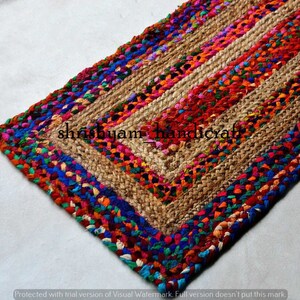 Buy Indian Jute & Cotton Mix Rug, Braided Rag Rug, Multi Colour ...