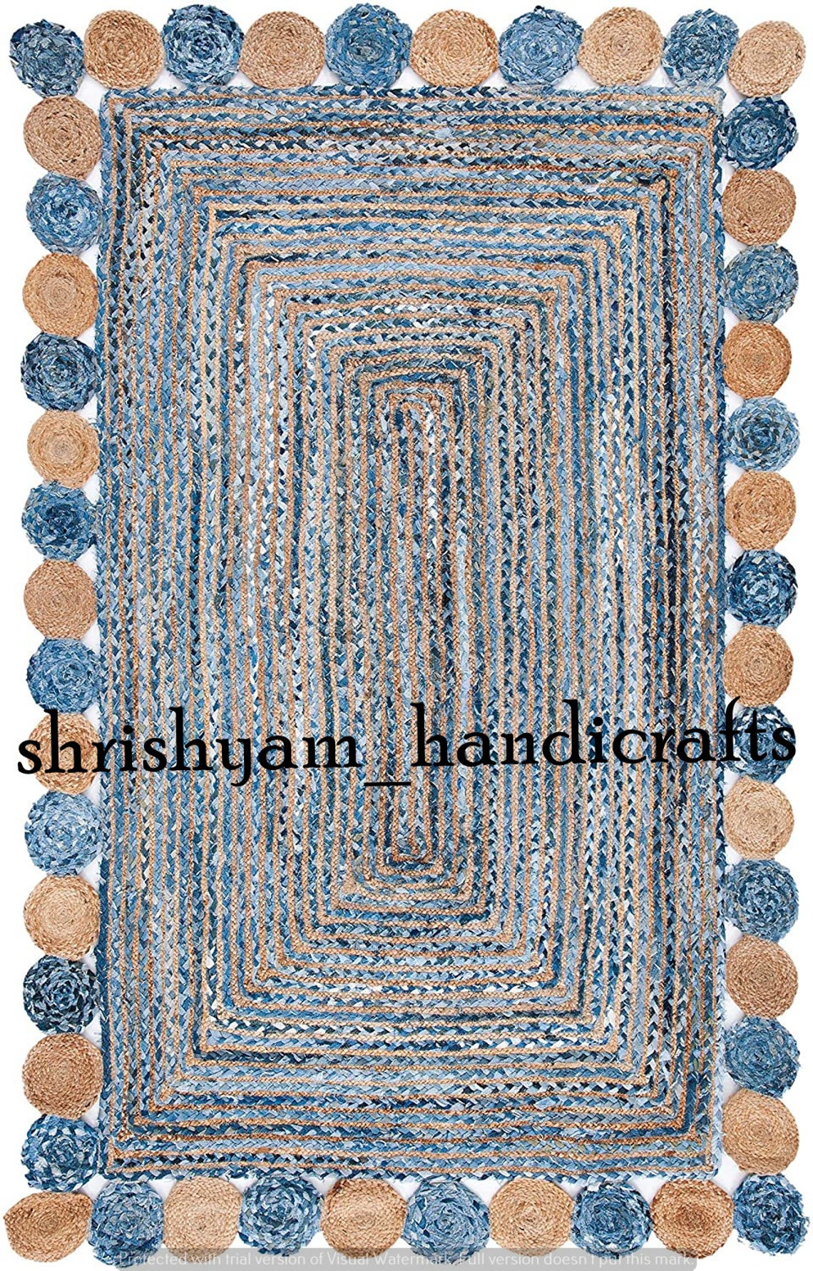 Rug Jute Natural Rectangle Braided Floor Mat Handmade | Etsy