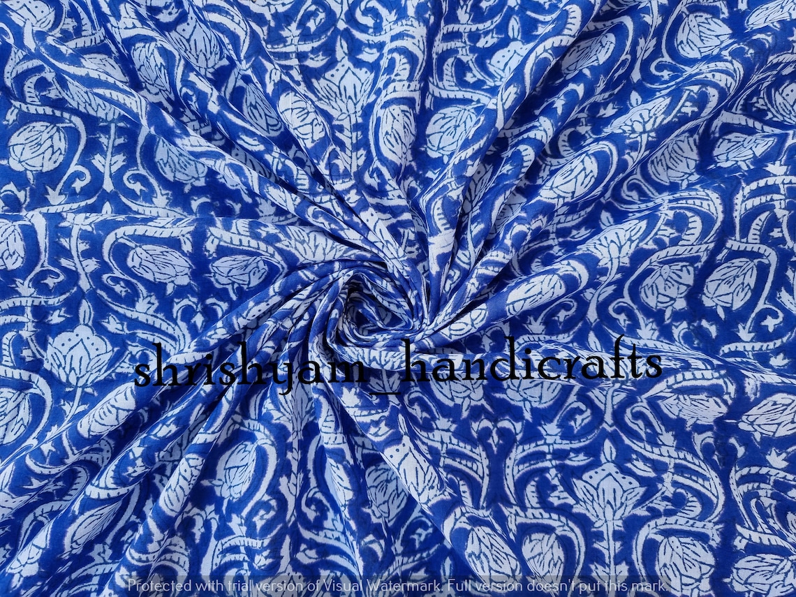 Sanganeri Hand Block Indian Blue Color Fabric 100% Cotton - Etsy