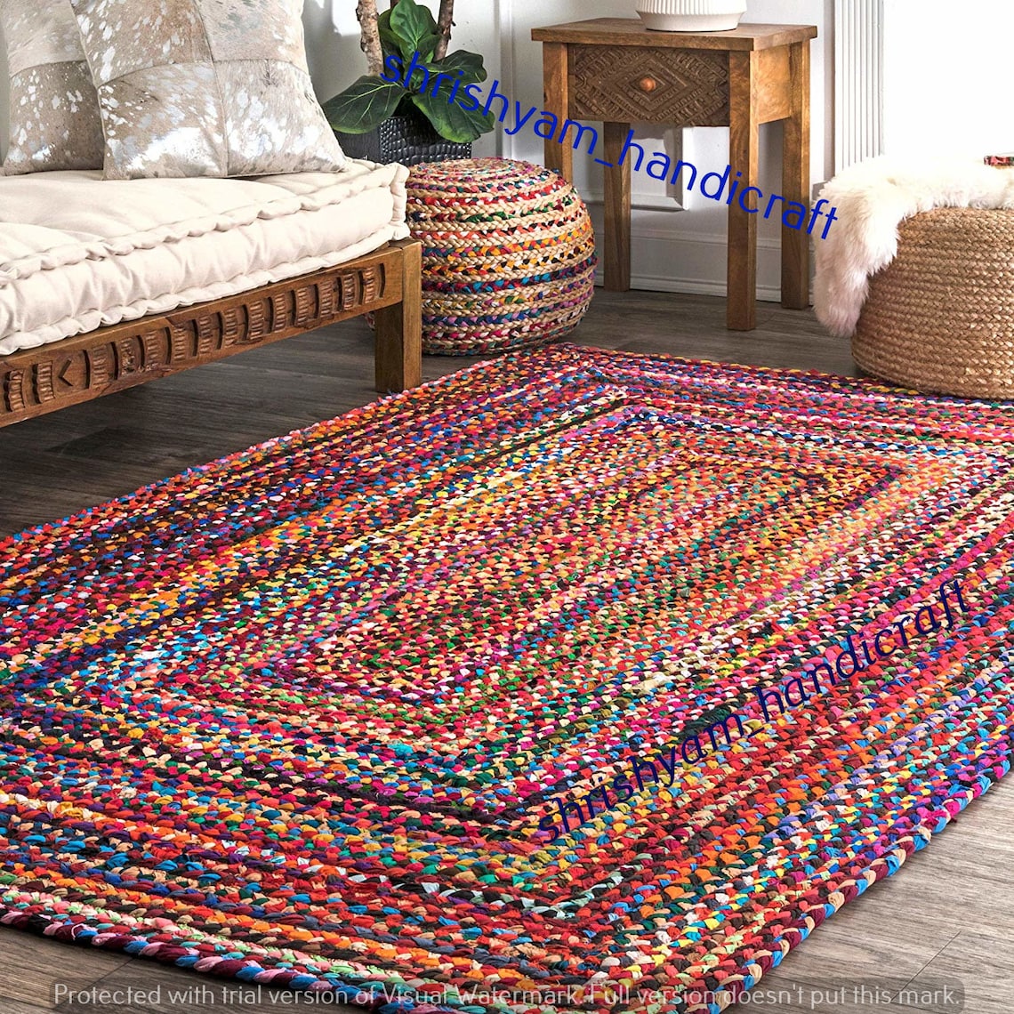 Multi-color Rectangle Rugs Indian Handmade Cotton Purely Yoga - Etsy UK
