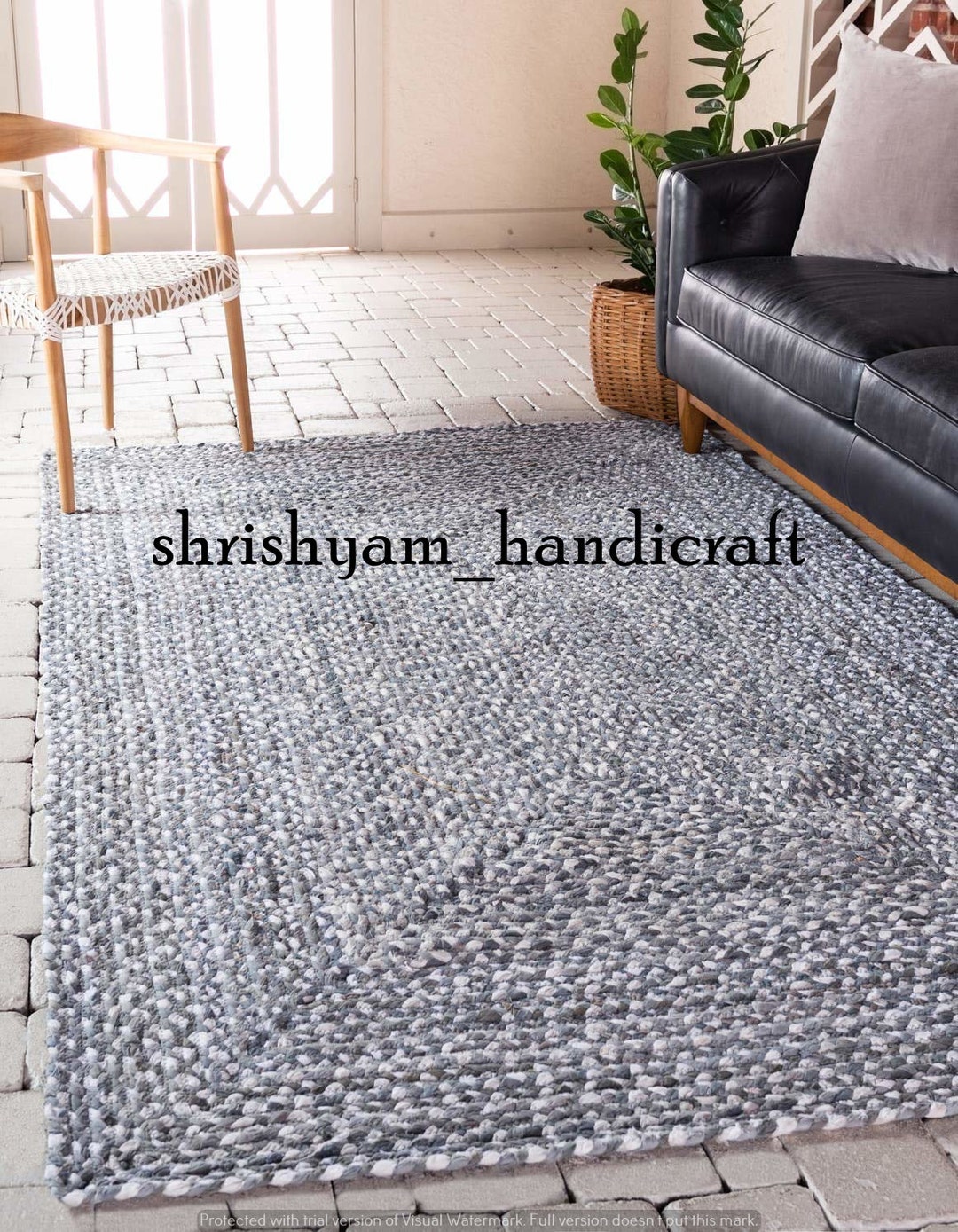 Hand Braided Bohemian Colorful Cotton Denim Area Rug Multi Colors Home ...