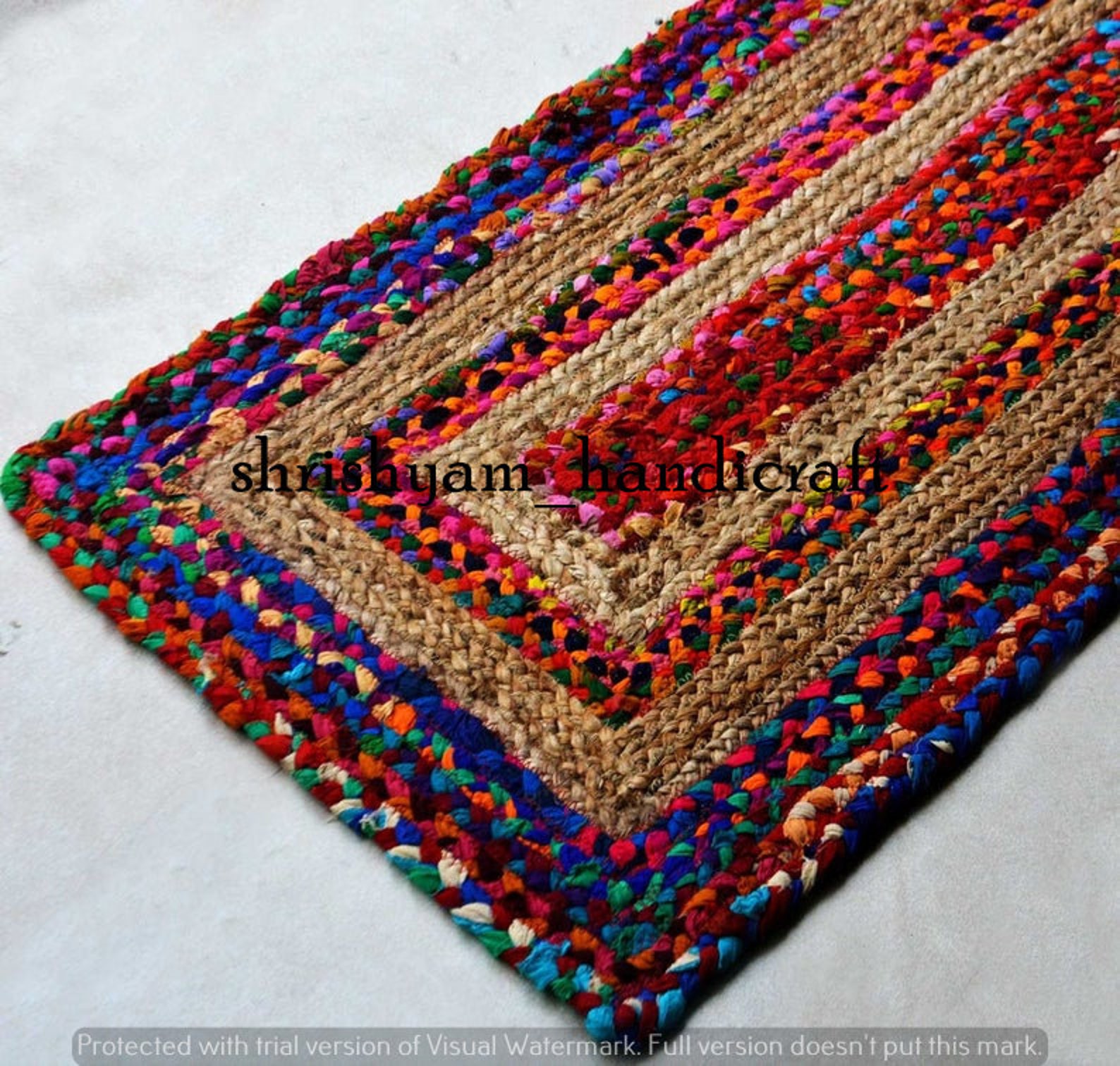 Braided Natural Jute Cotton Rug Indian Handwoven Floor Rug - Etsy