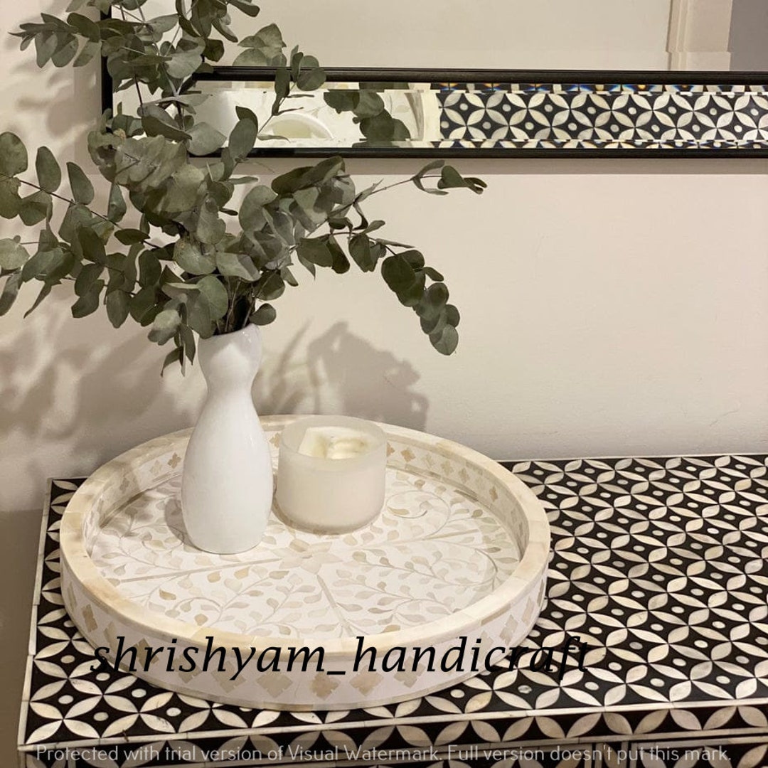 Round Bone Inlay Tray, Bone Inlay Serving Tray, Full Bone Inlay Tray ...