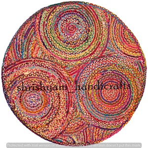 Bohemian Multi Chindi Jute Round Rug Rag, Indian Braided Area Rug ...
