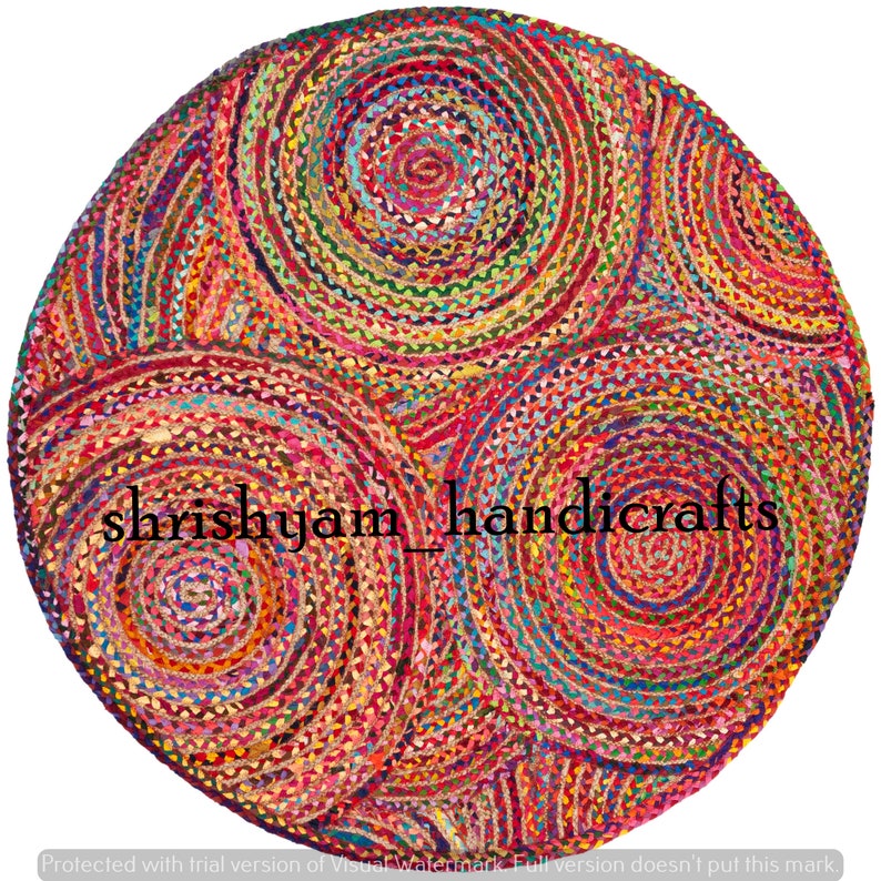 Bohemian Multi Chindi Jute Round Rug Rag Indian Braided Area | Etsy