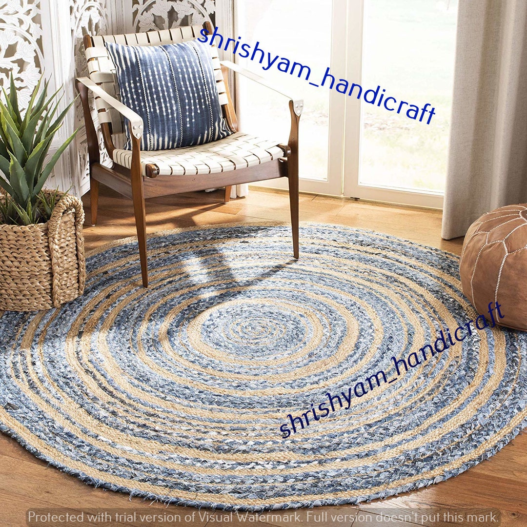 Jute and Denim Braided Home Decor Round Rugs Meditation Mat - Etsy