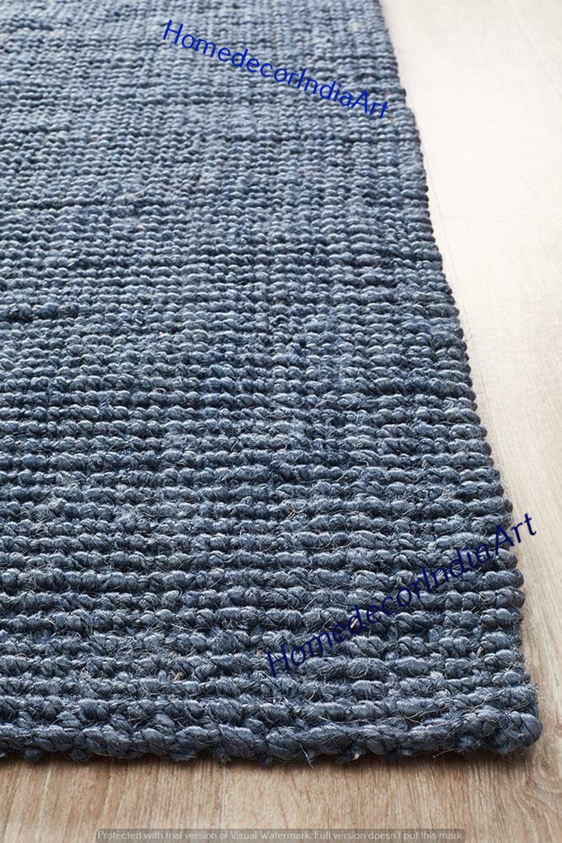 Blue Color Natural Jute Rectangle Rug Indian Handmade | Etsy