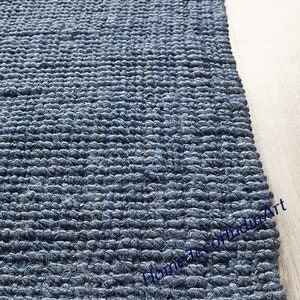 Blue Color Natural Jute Rectangle Rug Indian Handmade Handwoven Ribbed ...