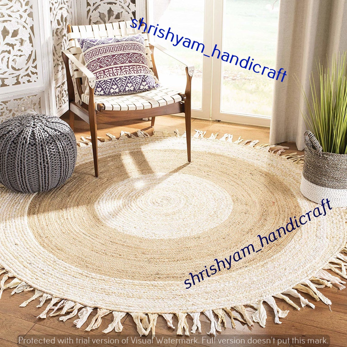 Floor and Kitchen Round Rag Rug Handwoven Natural White and - Etsy