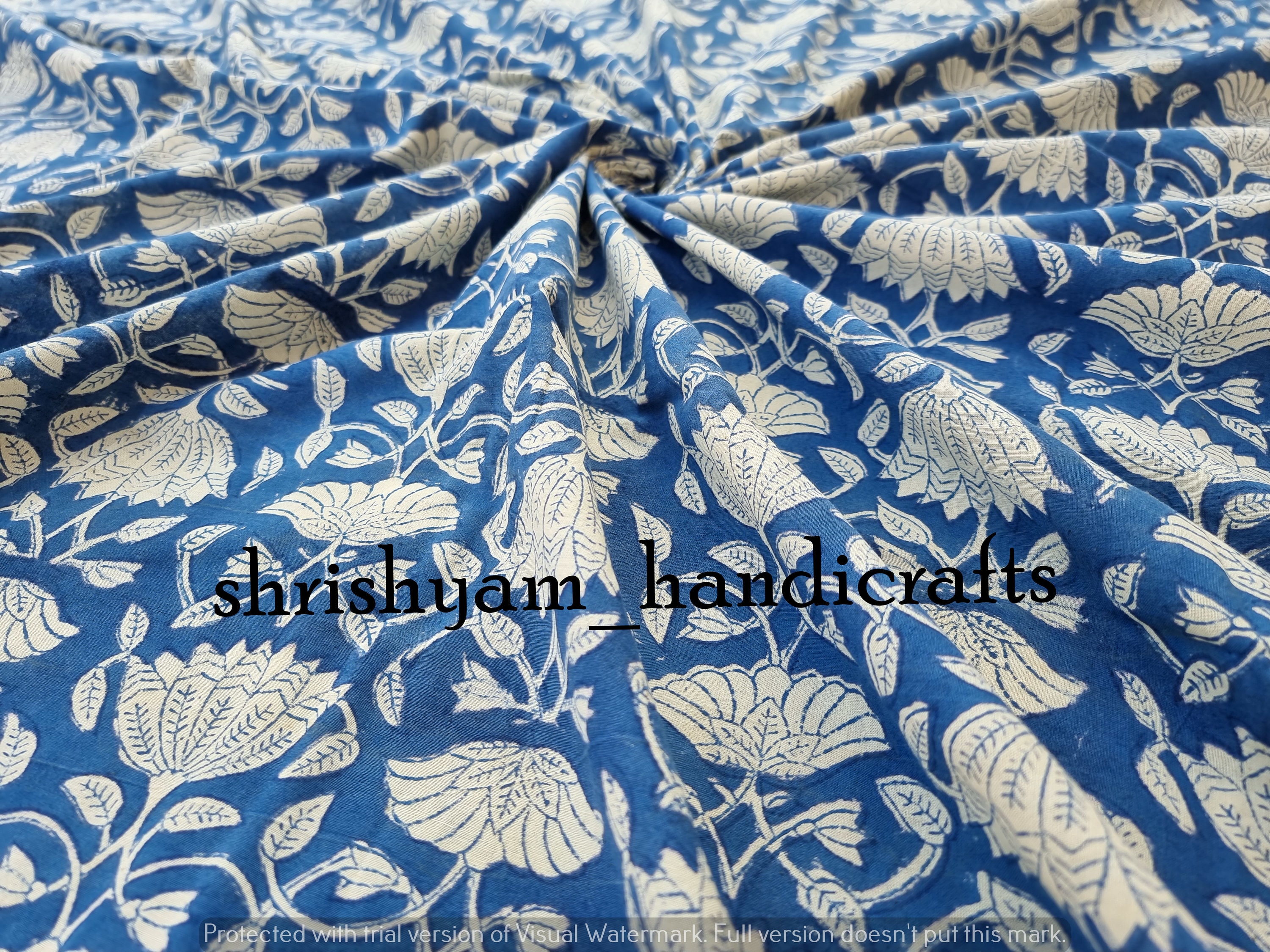 Indian Blue Colour Beautiful Hand Block Printed Floral Fabric | Etsy
