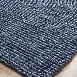 Blue Color Natural Jute Rectangle Rug Indian Handmade Handwoven Ribbed ...