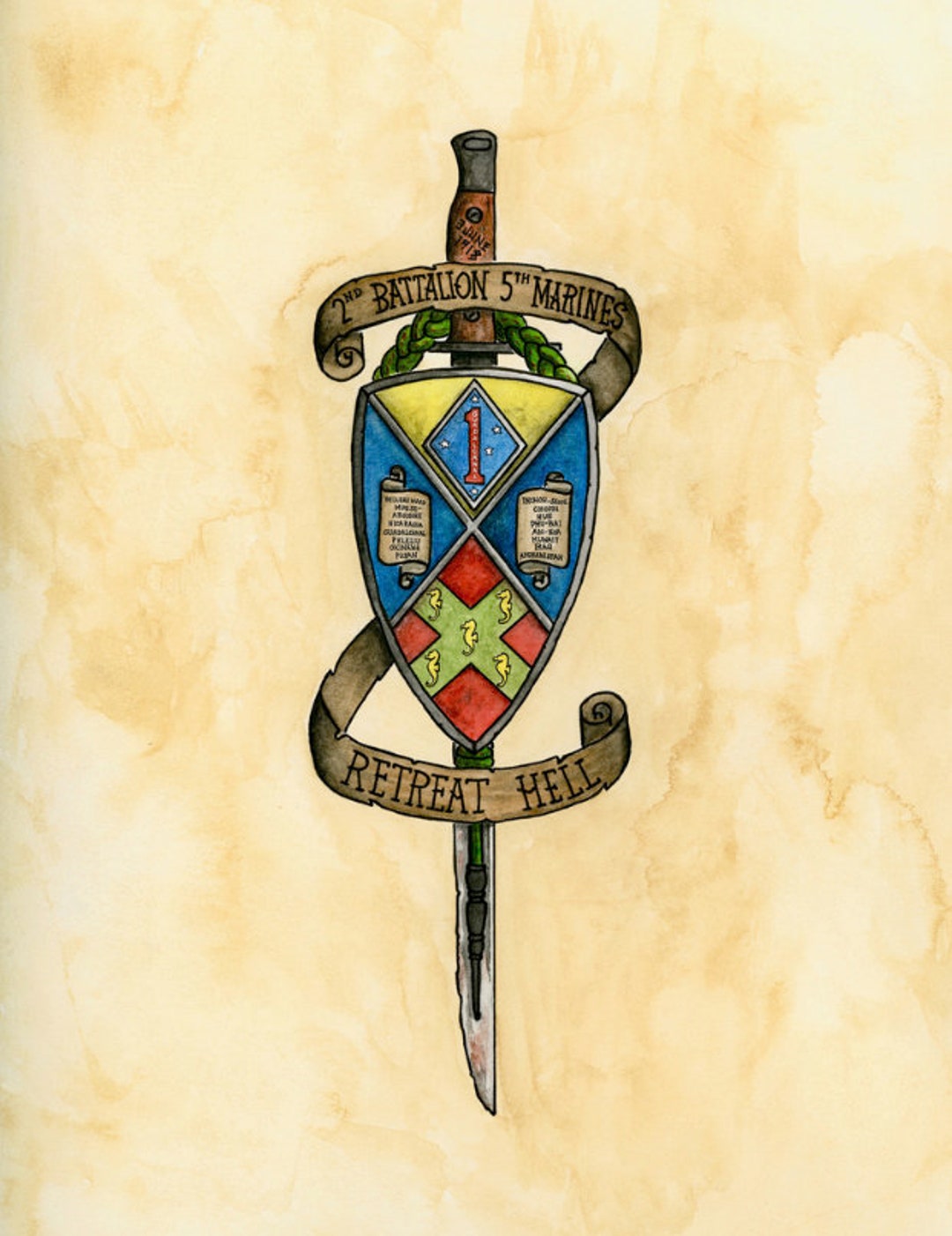 2nd Battalion 5th Marines Retreat Hell Print, Military, Marines ...