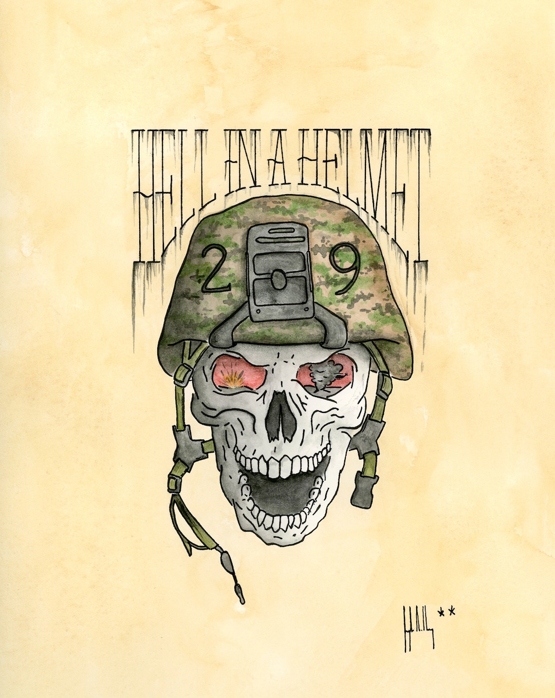 2D Battalion 9th Marines Hell in A Helmet Print, Ninth, Striking Ninth ...