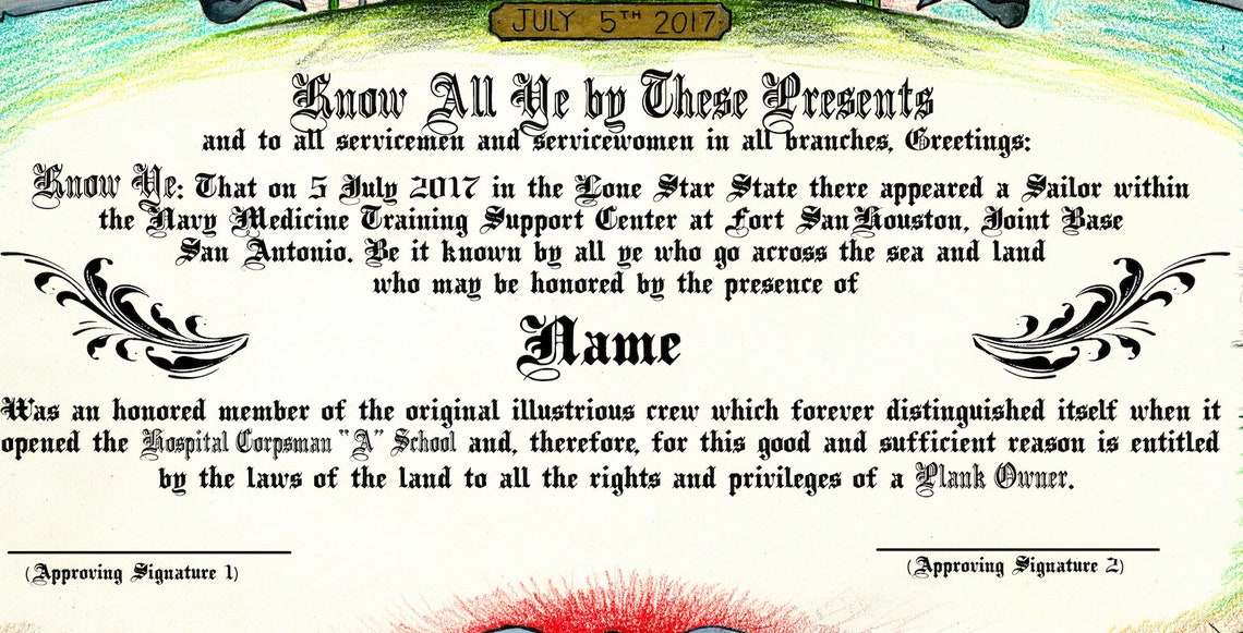 Plank Owner Certificate - Etsy