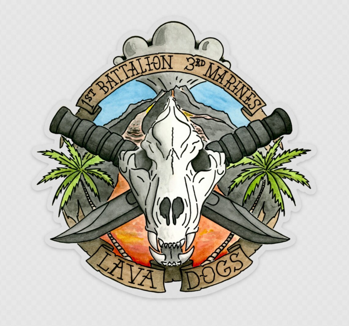 1st Battalion 3rd Marines Lava Dogs Clear Sticker, 3rd MARDIV, Infantry ...