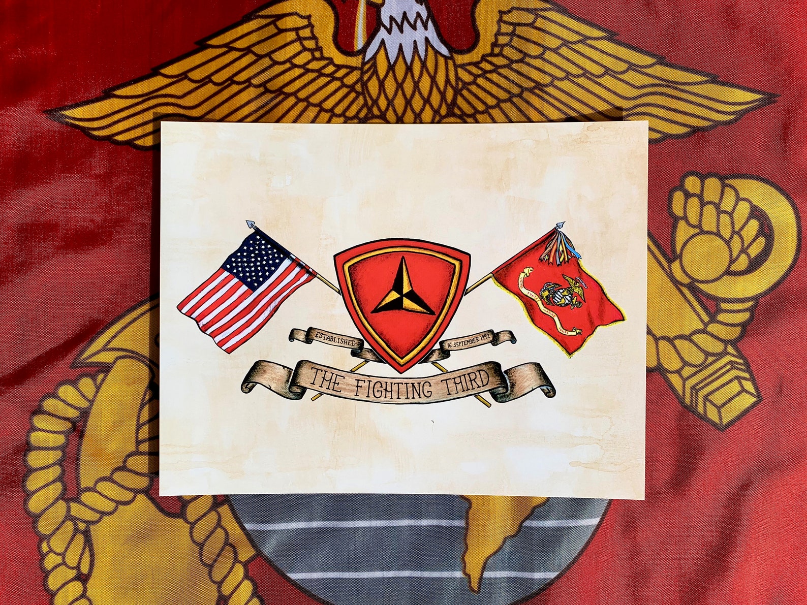 3D Marine Division Flag Print the Fighting Third Military - Etsy