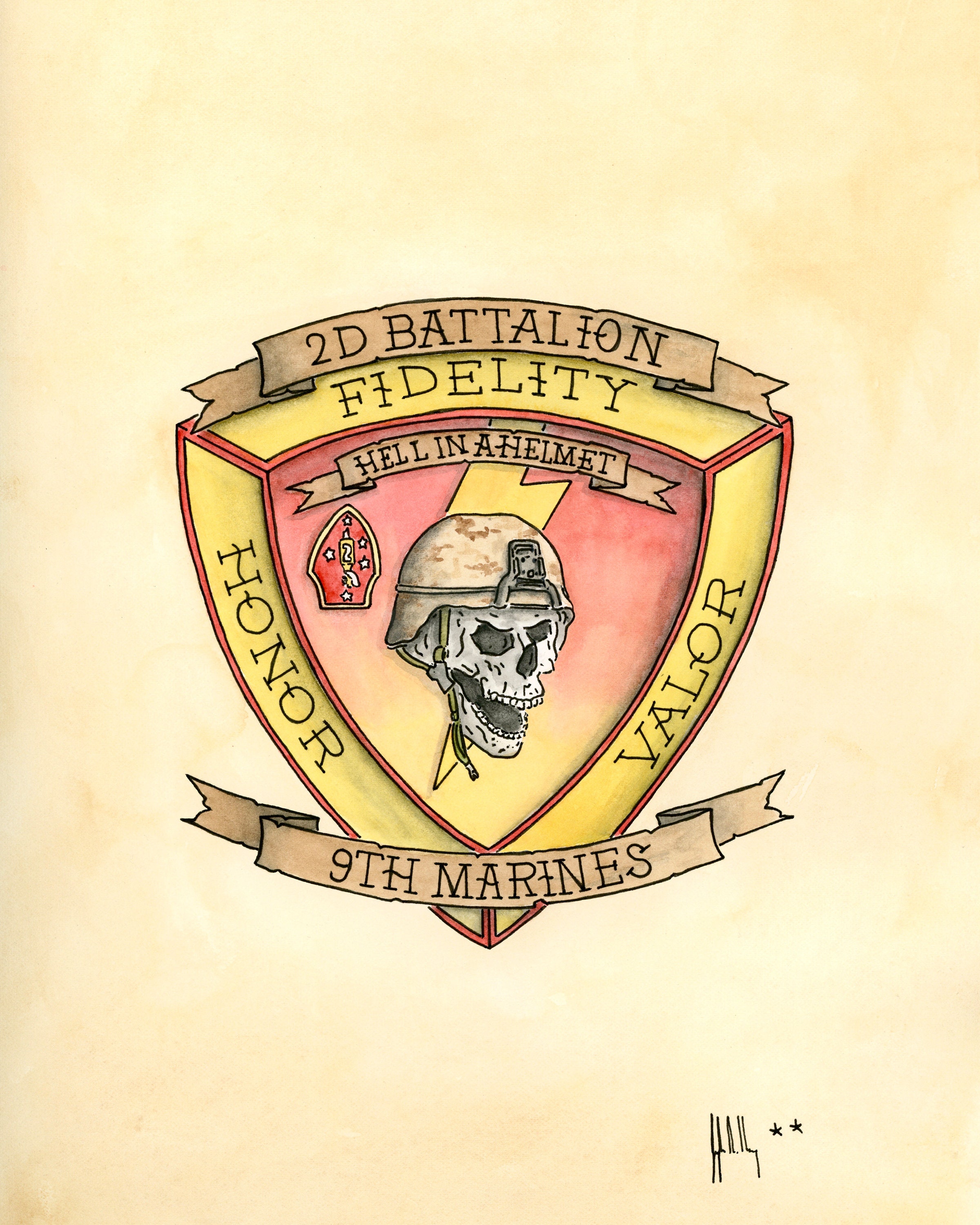 2D Battalion 9th Marine Regiment Print, Ninth, Striking Ninth, 3rd ...