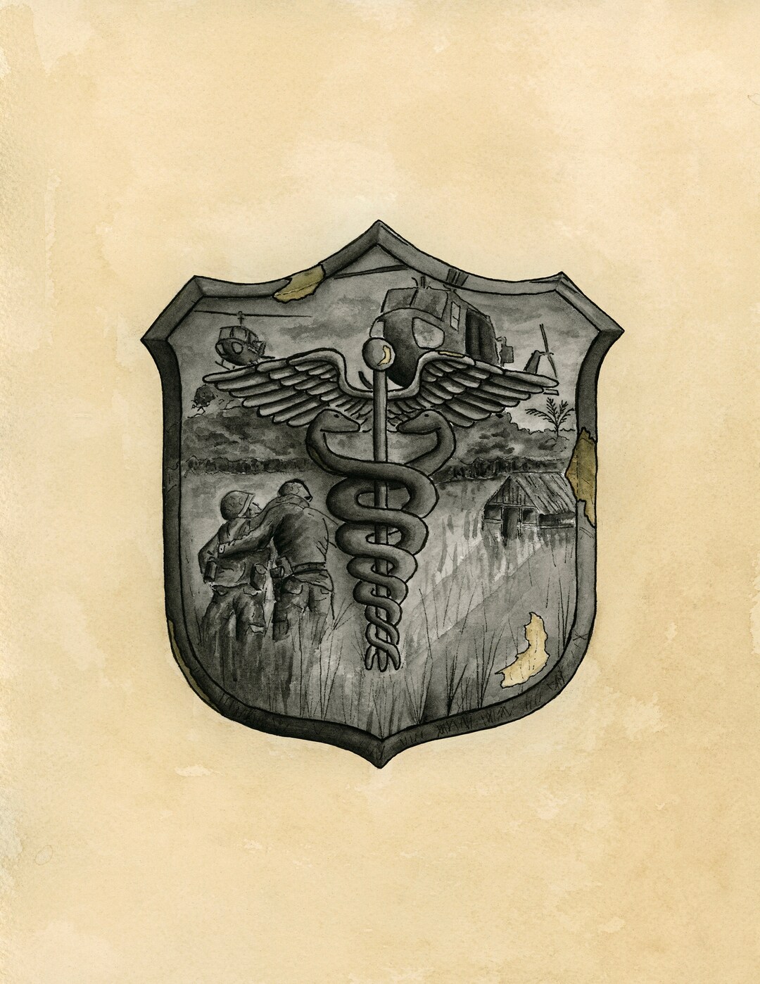 Vietnam Corpsman Shield Print, Military, Marines, Sailors, Navy ...