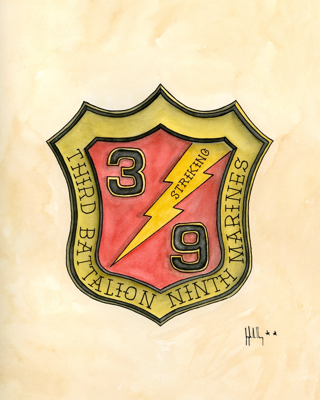 3rd Battalion 9th Marines Print, Ninth, Striking Ninth, 3rd Marine Division, Infantry, Military ...