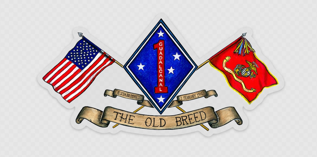 1st Marine Division Flags CLEAR Sticker, the Old Breed, Blue Diamond ...