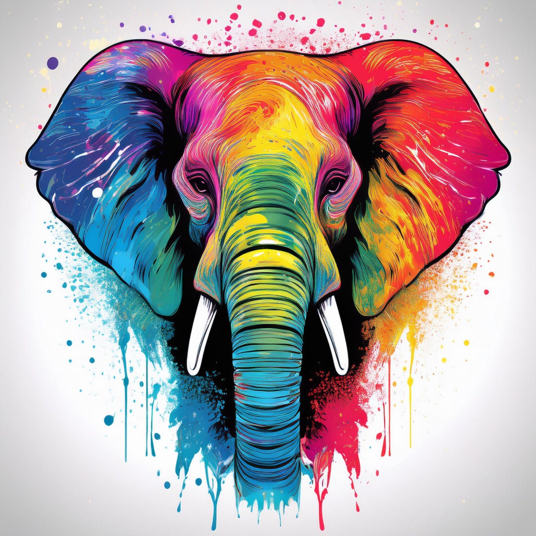 Rainbow Splatter Elephant Art Instant Digital Download - JPG PNG Files ...