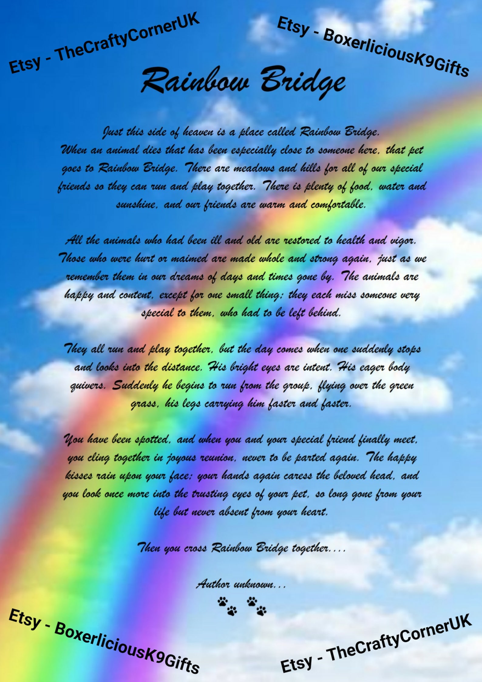 Rainbow Bridge Poem Pet Loss Memorial Bereavement Picture Dog Etc - PDF ...