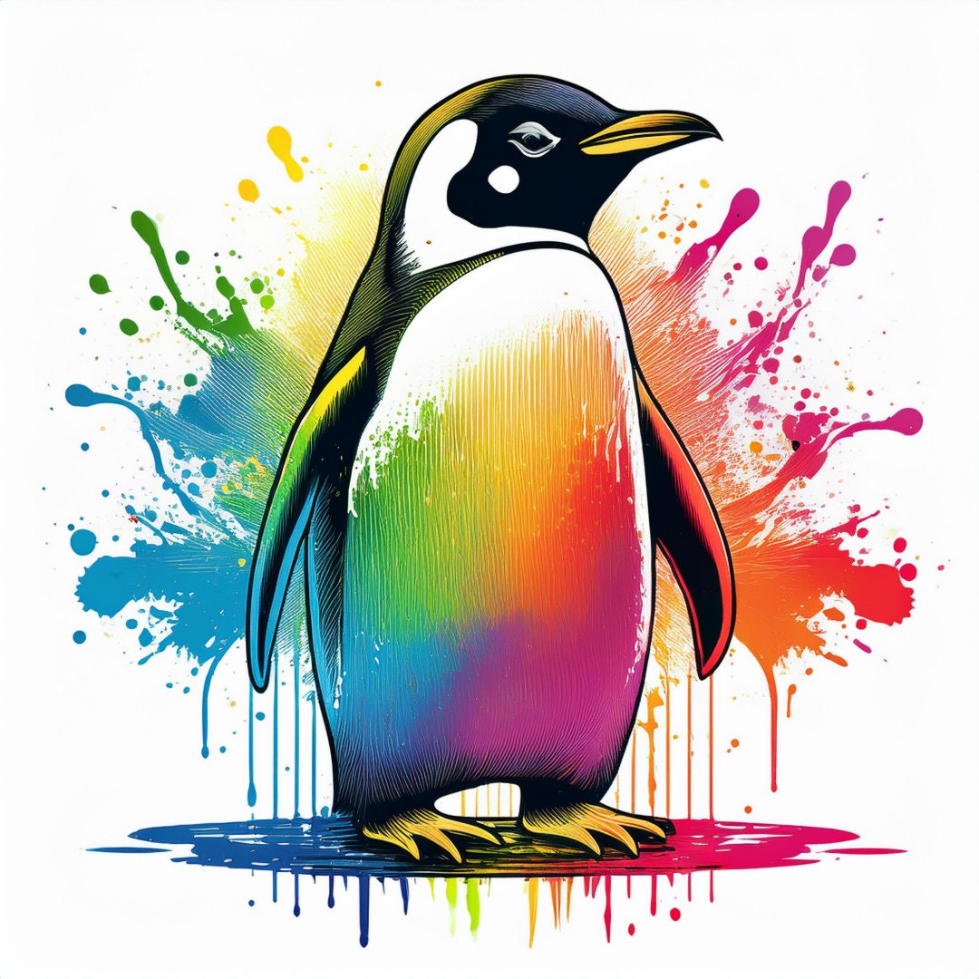 Rainbow Splatter Penguin Art Instant Digital Download - JPG PNG Files ...