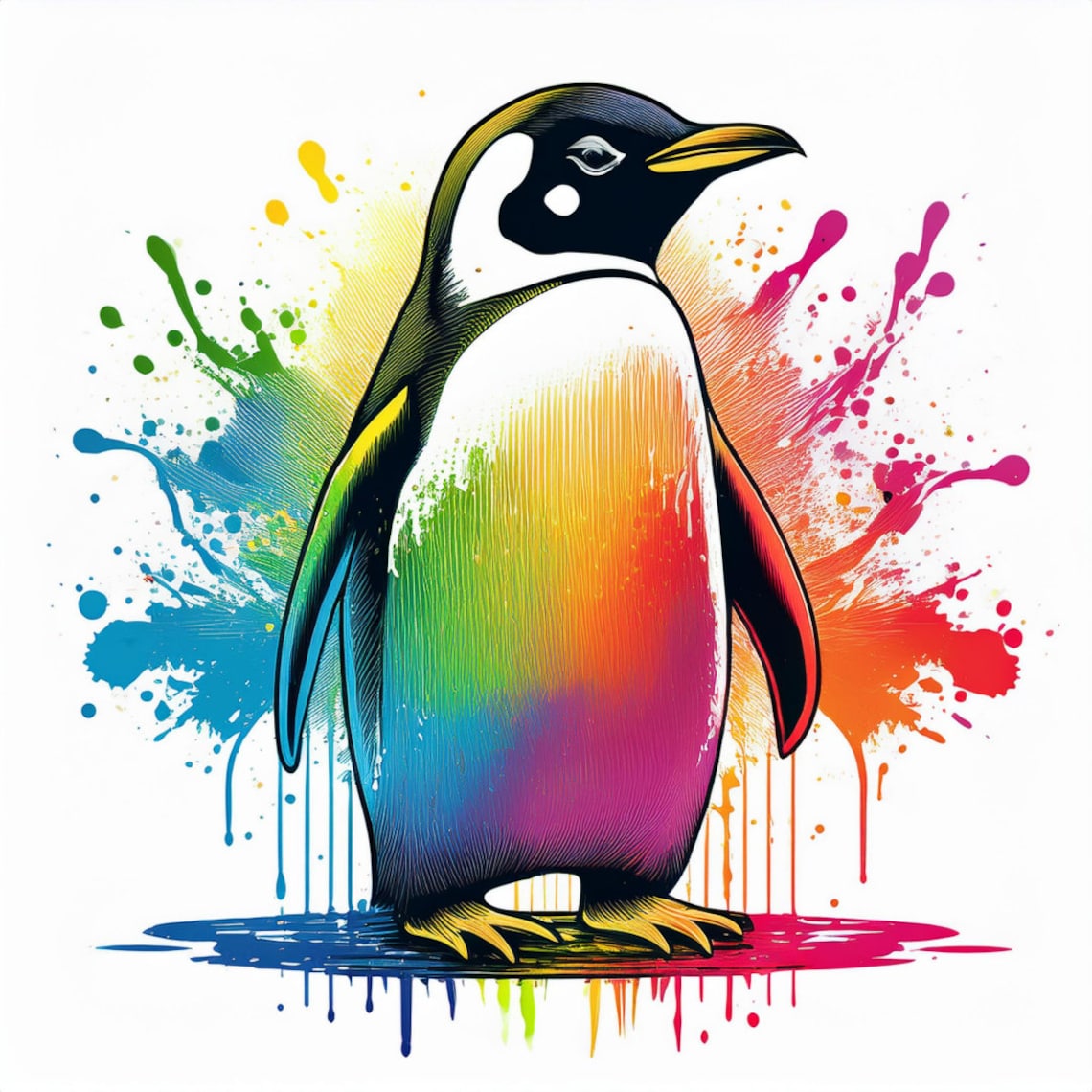 Rainbow Splatter Penguin Art Instant Digital Download - JPG PNG Files ...