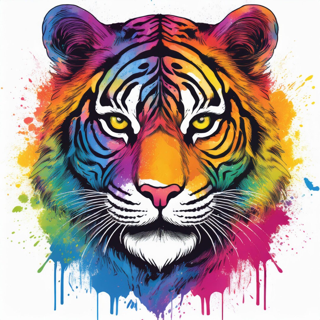 Rainbow Splatter Tiger Art Instant Digital Download - JPG PNG Files - Etsy