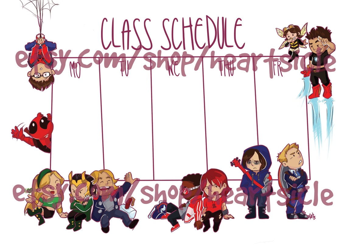 AVENGERS ACADEMY Schedule Sheet Captain America Iron man | Etsy