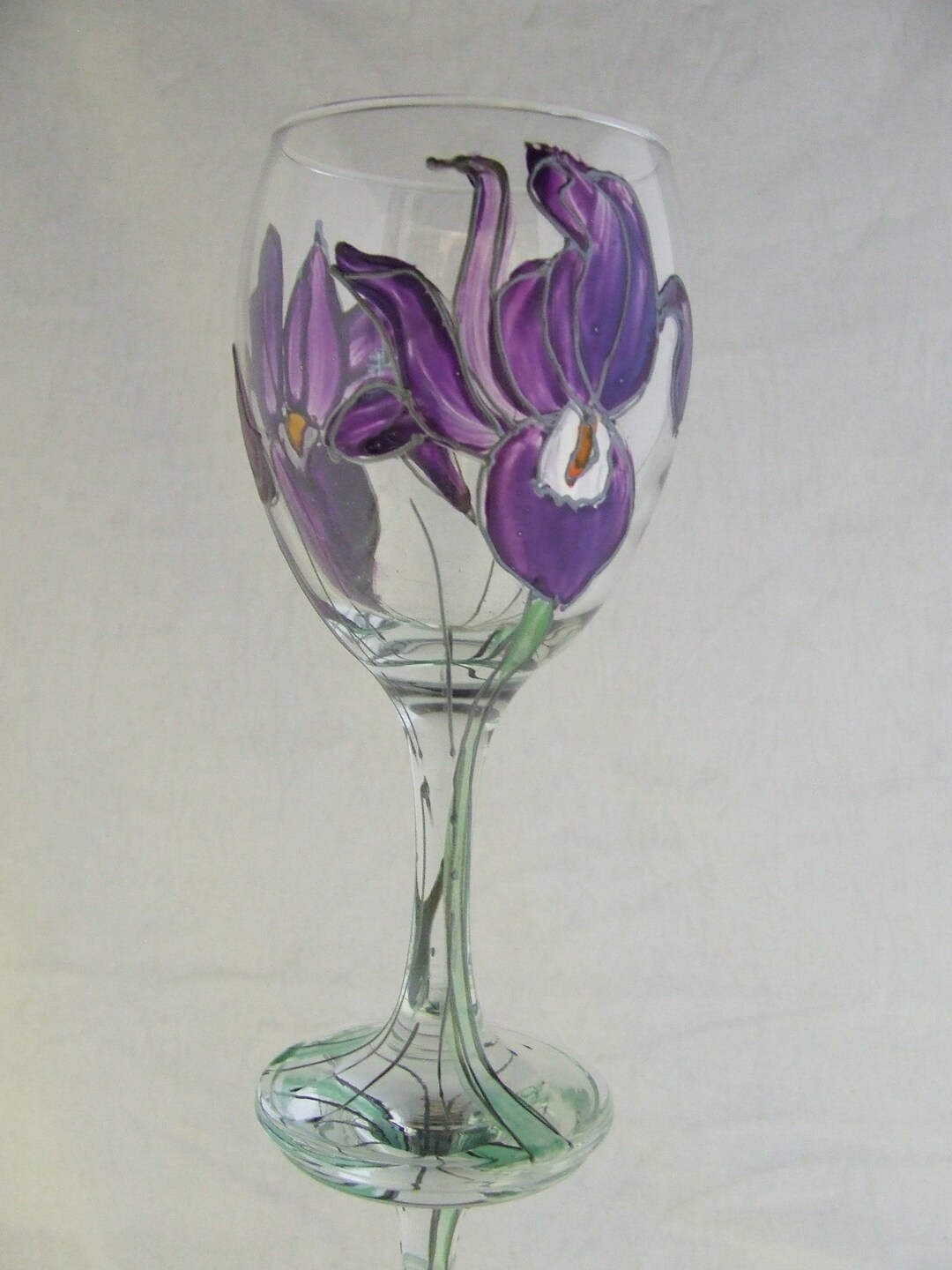 Handpainted Glass, 'iris' Wine Glass, Individually Designed and Hand ...