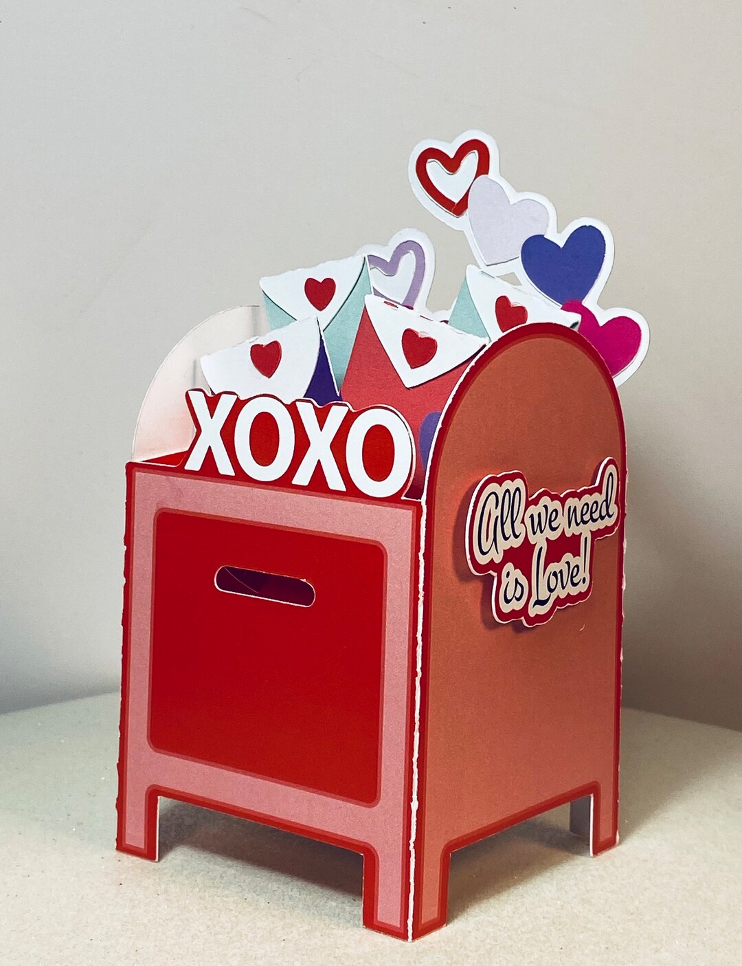 Pop up Valentine Hand-crafted Mail Box Card, You Are Loved, All We Need ...