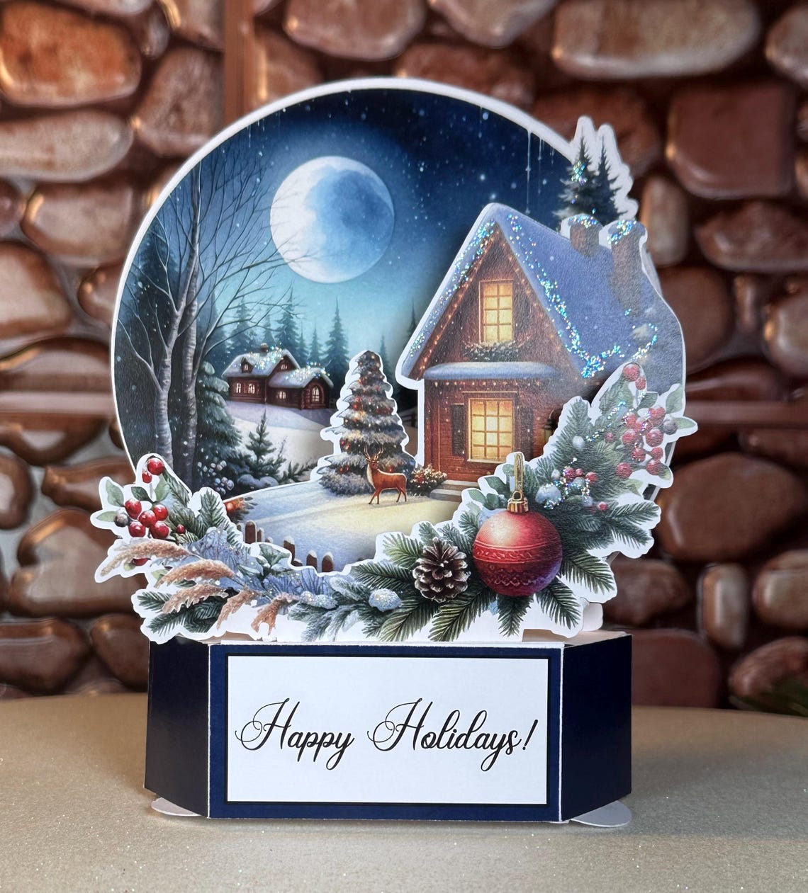 Happy Holidays Winter Cabin Pop up Card - Etsy