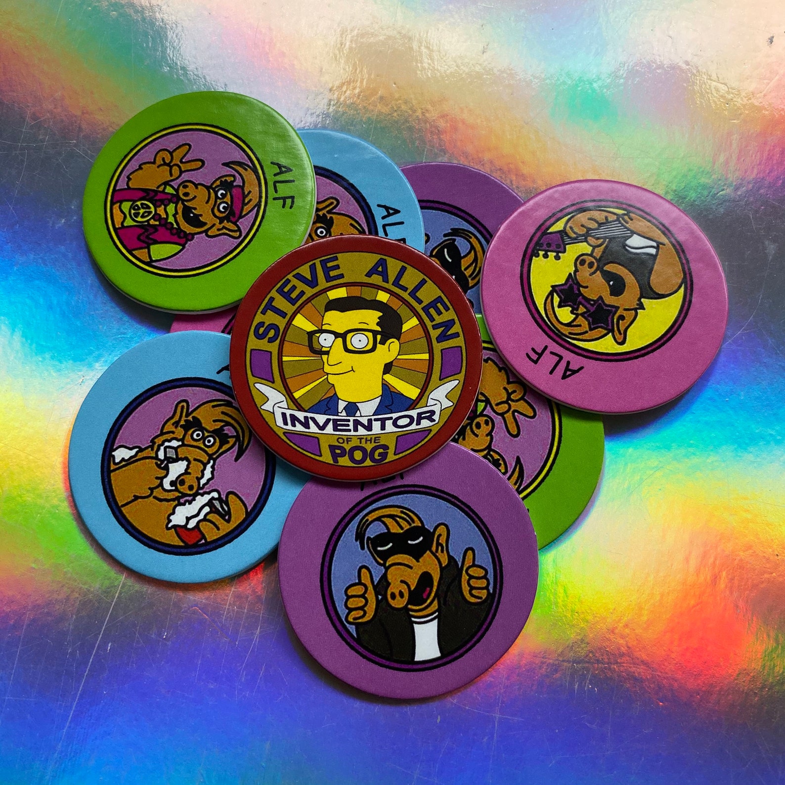 Alf Pog Set & Steve Allen Inventor of Pogs Bart Simpsons - Etsy
