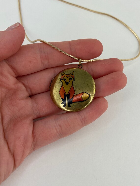 Round Gold Geometric Fox Locket - Etsy