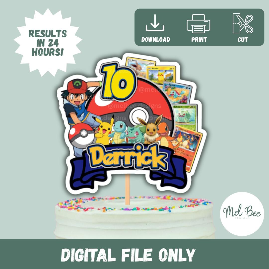 Pokemon Inspired Cake Topper • Printable PDF • Personalized Digital ...