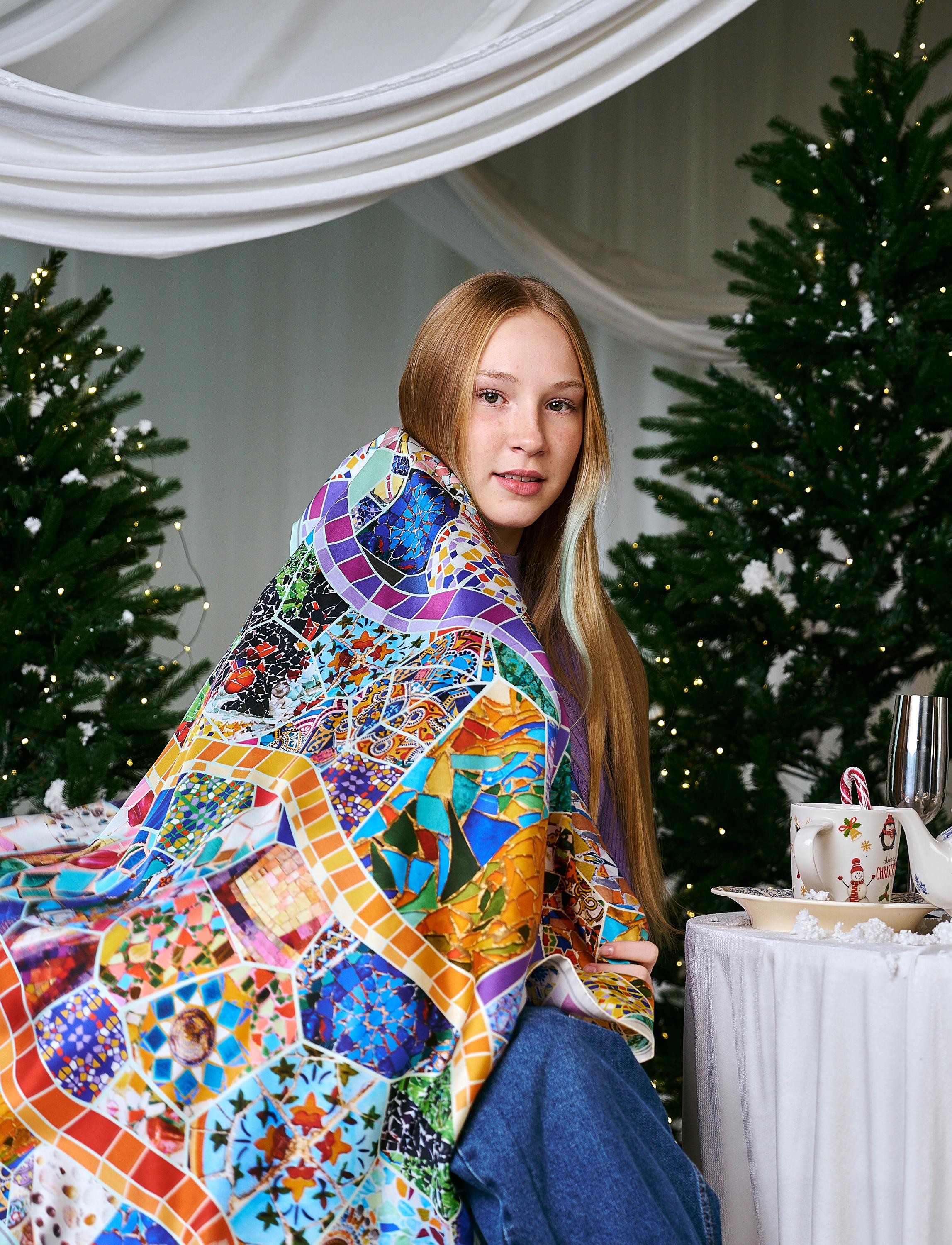 100% Silk (twill) Scarf With Original Painting "mosaic in Memory of ...