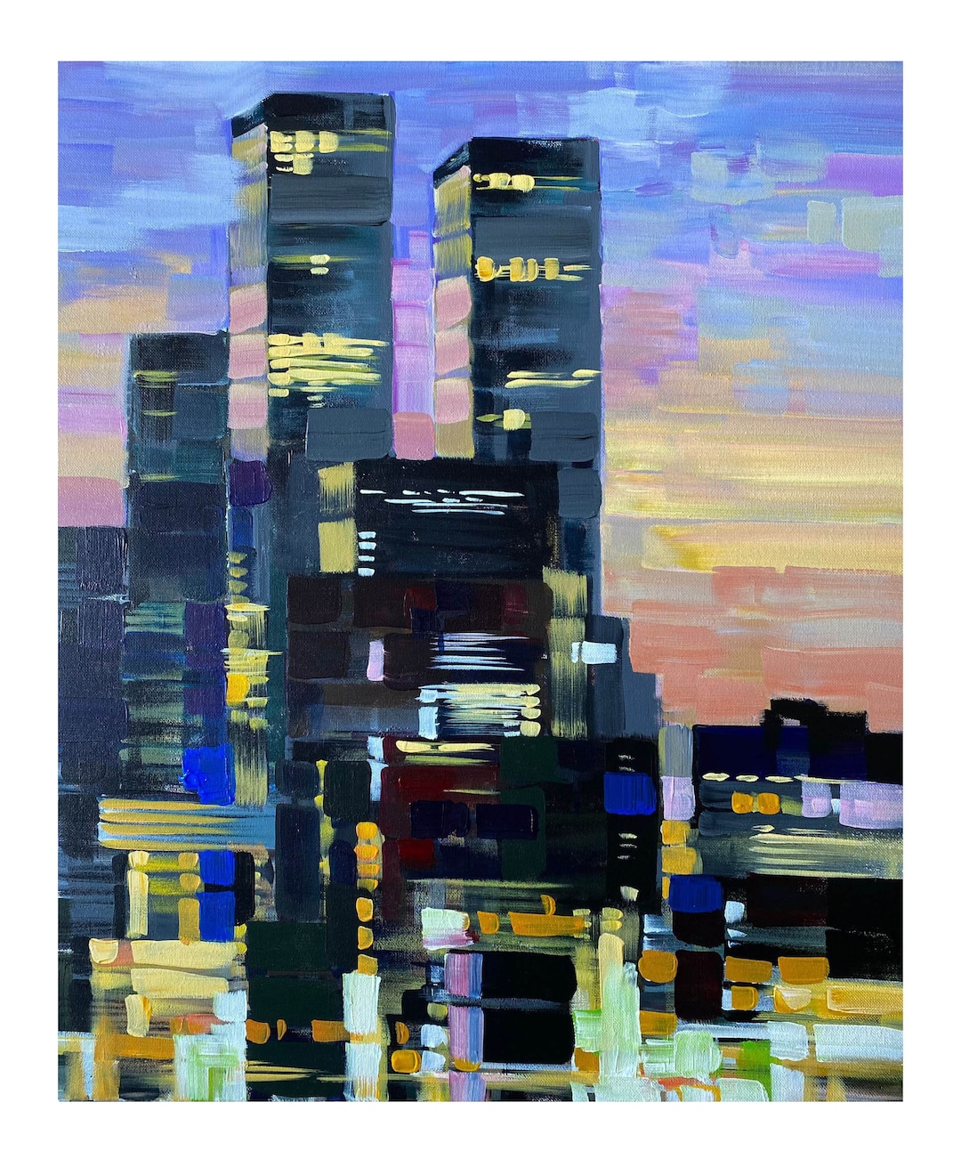 Original Painting "parallel Reality "twin Towers"" Acrylic, Canvas Wall ...